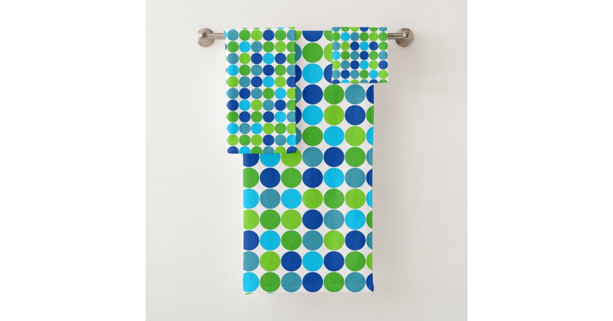 Modern Blue Green Polka-Dot Pattern Bath Towel Set | Zazzle