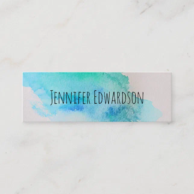 Modern blue green teal watercolor splatter mini bu mini business card ...