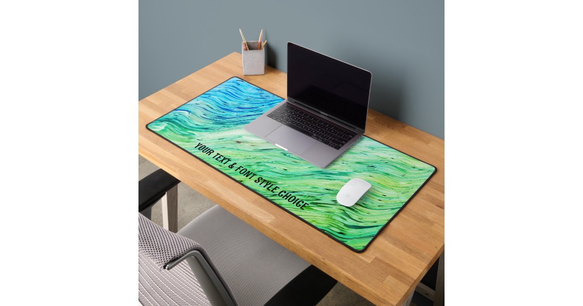 Modern Blue Green Waves Abstract Personalized Desk Mat | Zazzle
