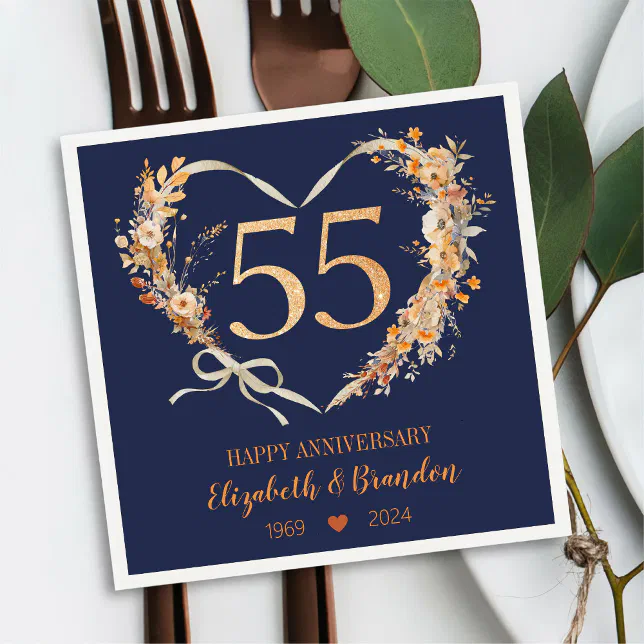 Modern Blue Happy 55th Anniversary Wedding Napkins | Zazzle