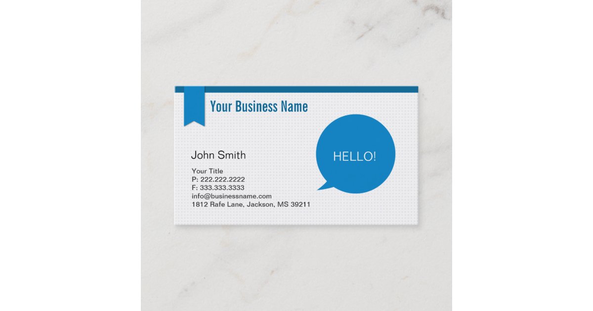 Modern Blue Hello Business Card | Zazzle