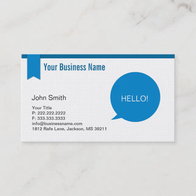 Modern Blue Hello Business Card | Zazzle