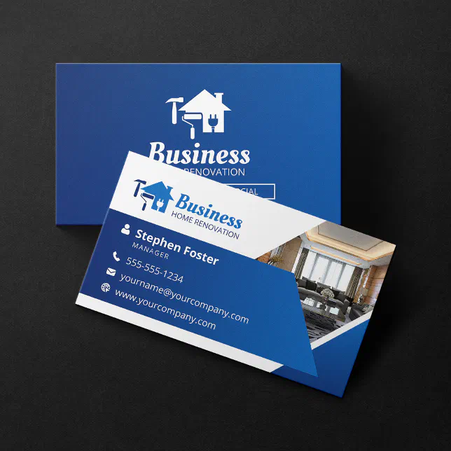 Modern Blue Home Renovation Contractor Remodeling Business Card | Zazzle