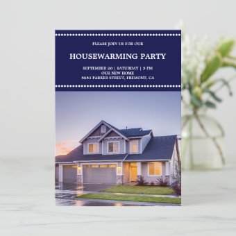 Modern Blue Housewarming Party Photo Invitation | Zazzle