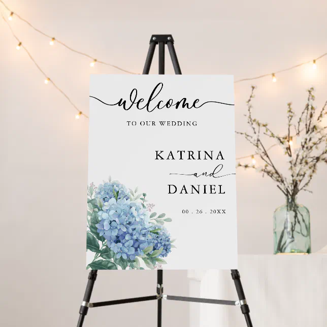 Modern Blue Hydrangea Watercolor Wedding Welcome Foam Board | Zazzle