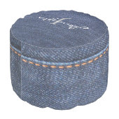 Modern Blue Jeans denim pattern monogram name Pouf | Zazzle