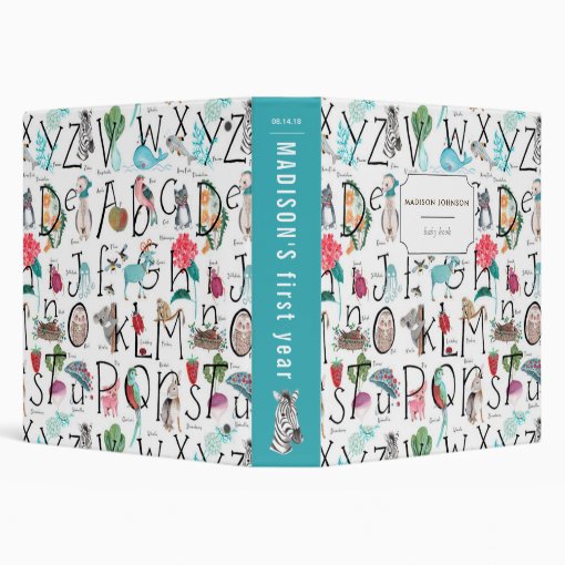 Modern Blue kids ABC Animals Baby book Binder | Zazzle