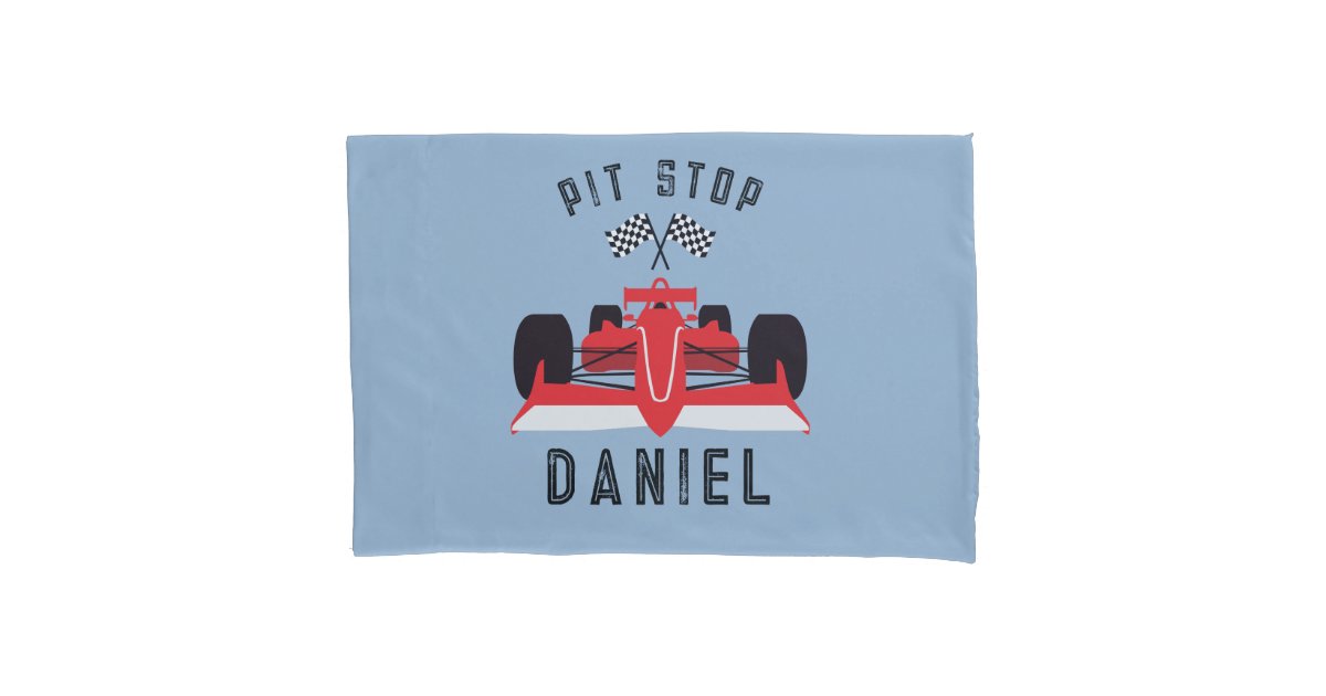 Modern Blue Kids Red Racing Car Pillow Case | Zazzle