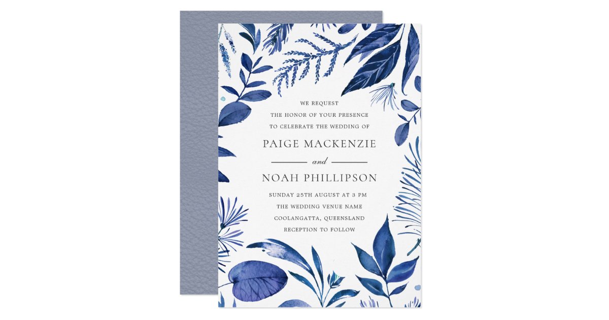 Modern Blue Leaf Elegant Wedding Invitation | Zazzle.com