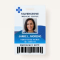 Modern Blue Logo Clinic Hospital Photo Nurse ID Badge | Zazzle