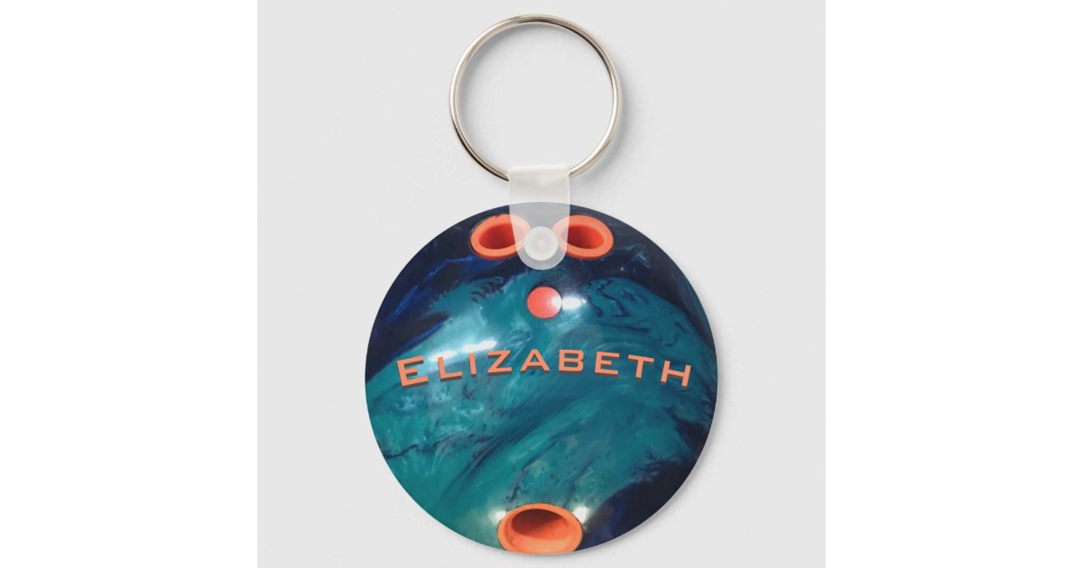 Modern Blue Marbled Bowling Ball Keychain | Zazzle