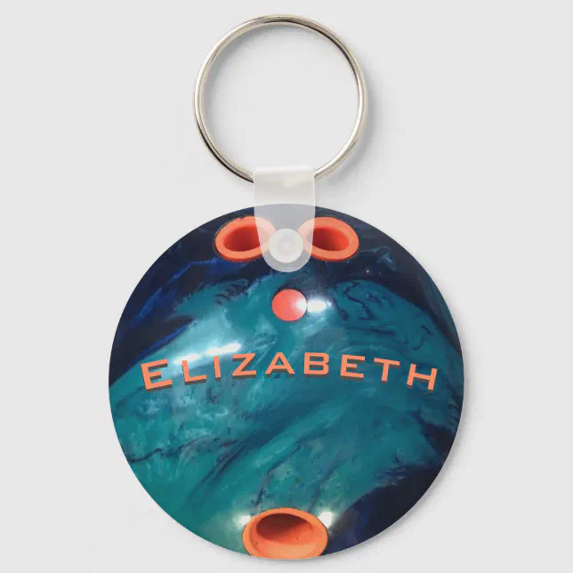 Modern Blue Marbled Bowling Ball Keychain | Zazzle