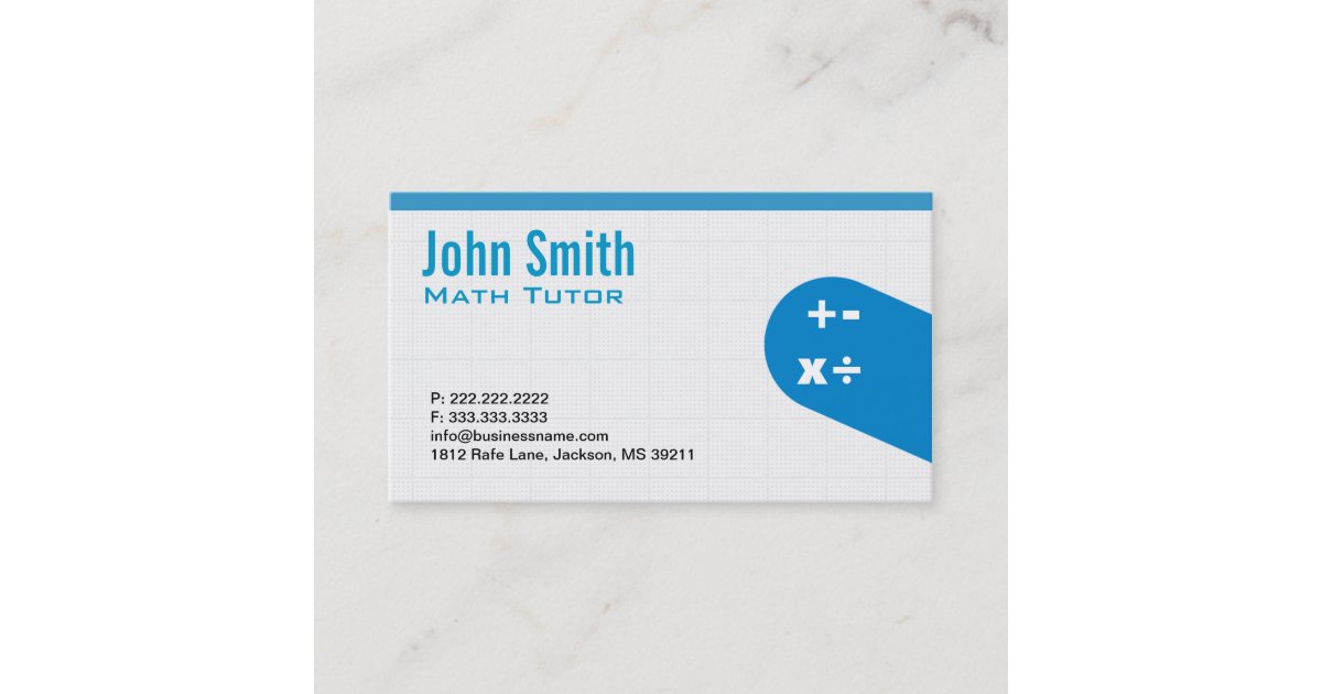 Modern Blue Math Tutor Business Card | Zazzle.com