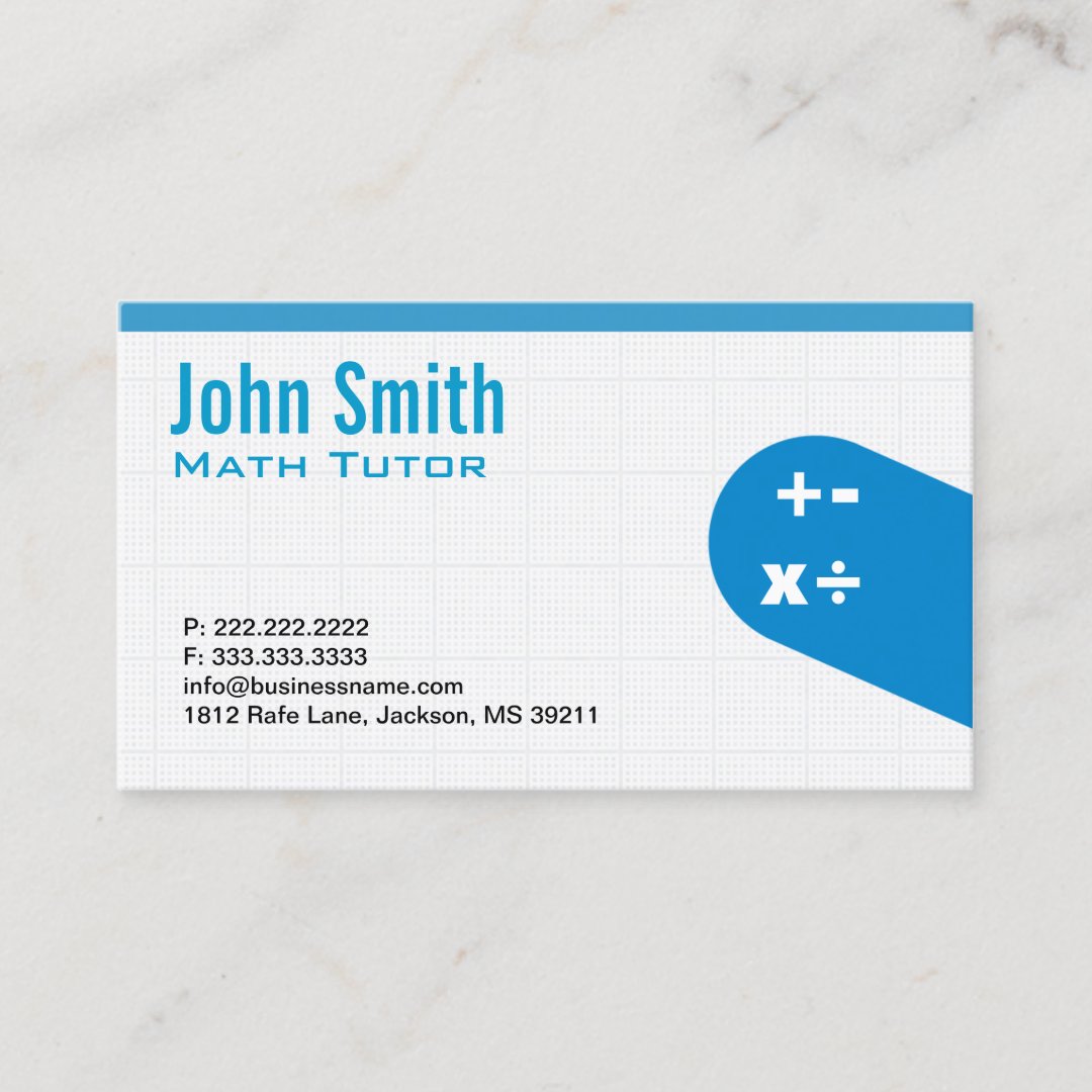 Modern Blue Math Tutor Business Card | Zazzle