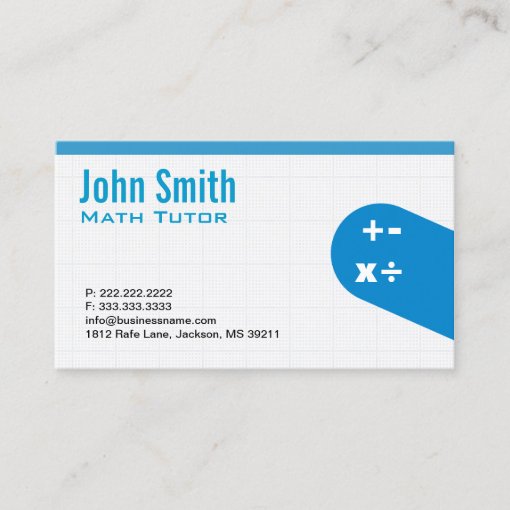 Modern Blue Math Tutor Business Card | Zazzle