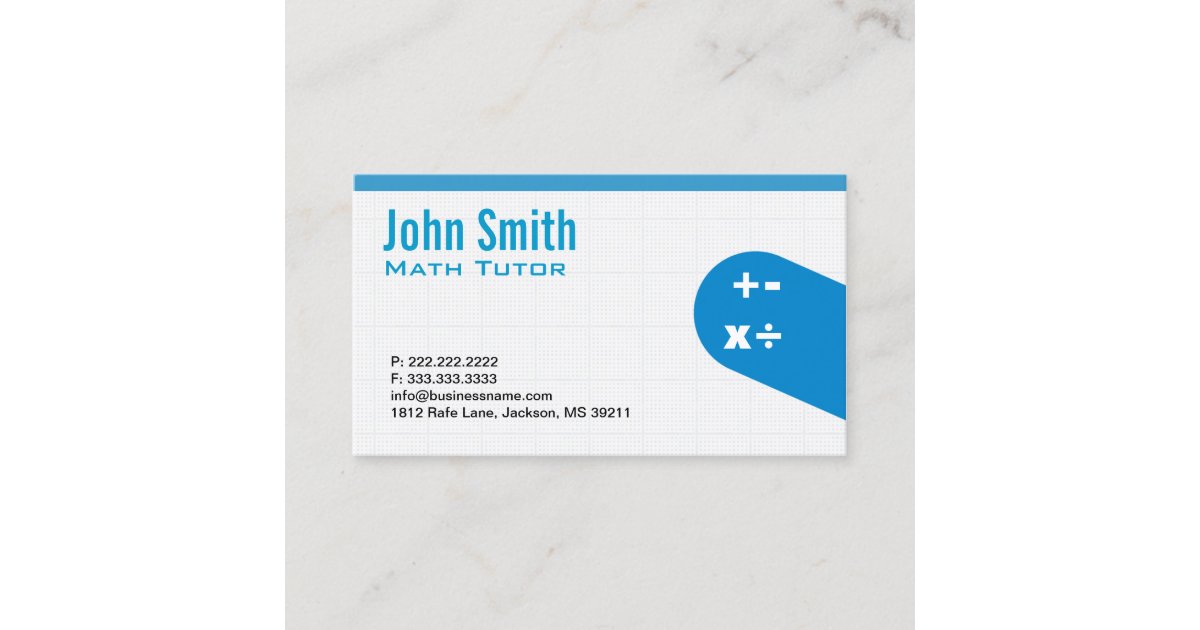 Modern Blue Math Tutor Business Card | Zazzle