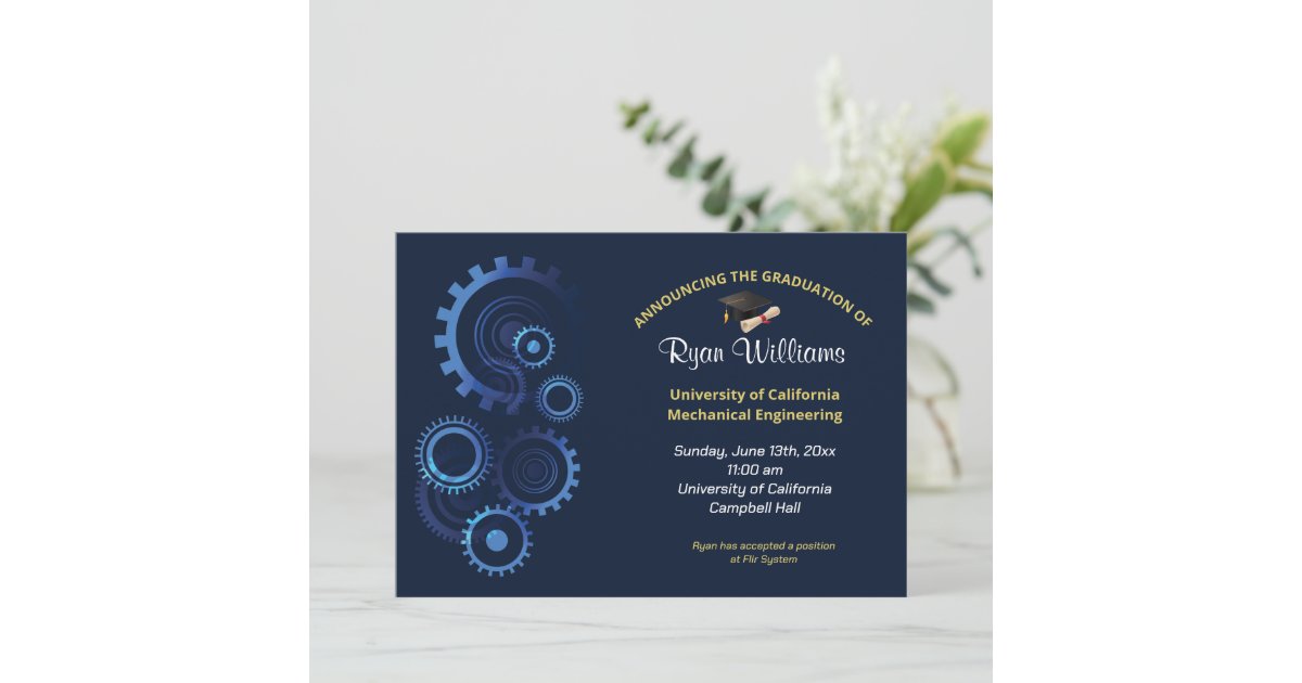 Modern Blue Mechanical Engineer Graduation Party Invitation | Zazzle