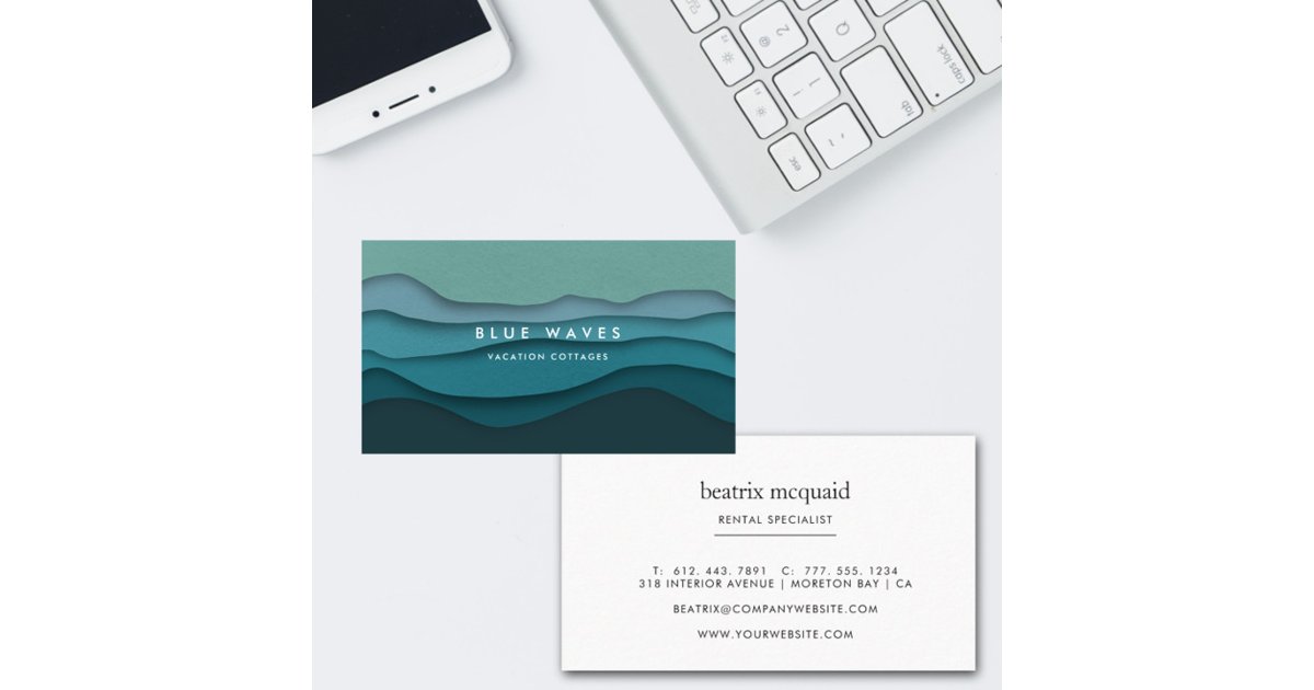 Modern Blue Ocean Waves Coastal Business Card | Zazzle
