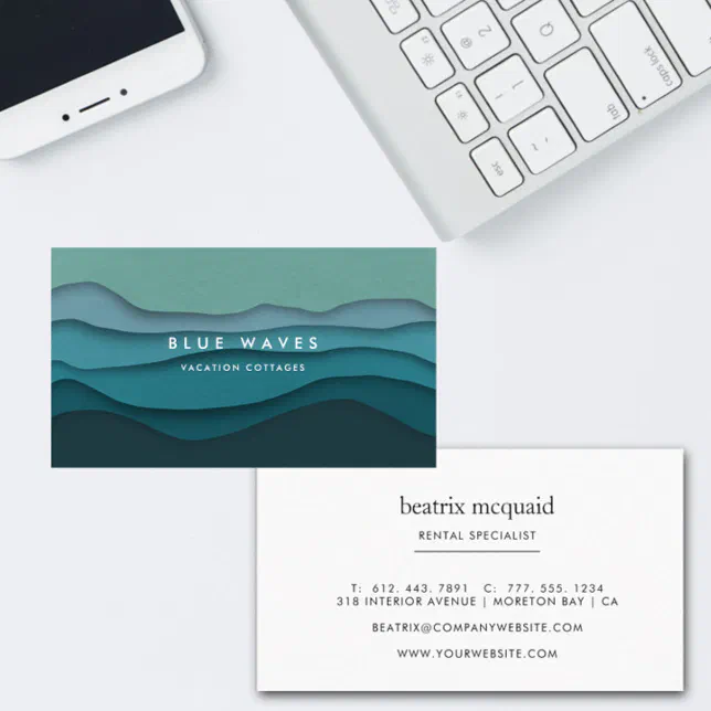 Modern Blue Ocean Waves Coastal Business Card | Zazzle