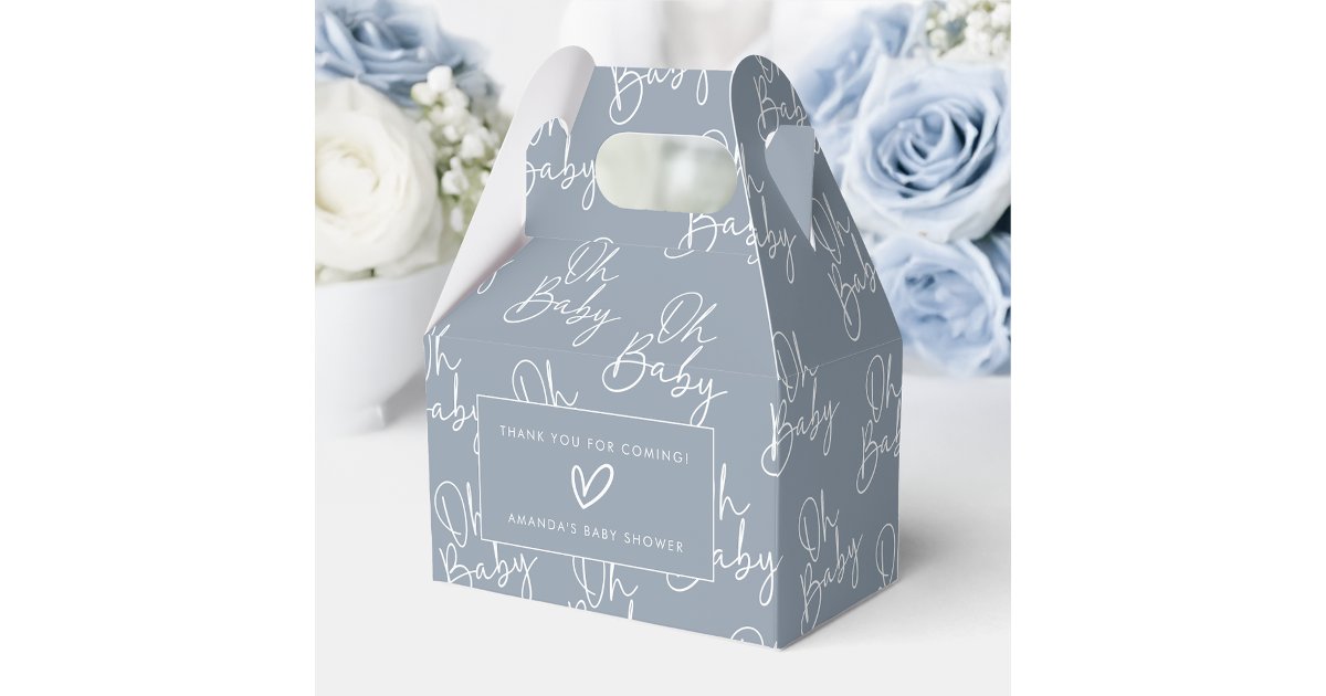 Modern Blue Oh Baby Simple Baby Shower Gable Favor Boxes | Zazzle