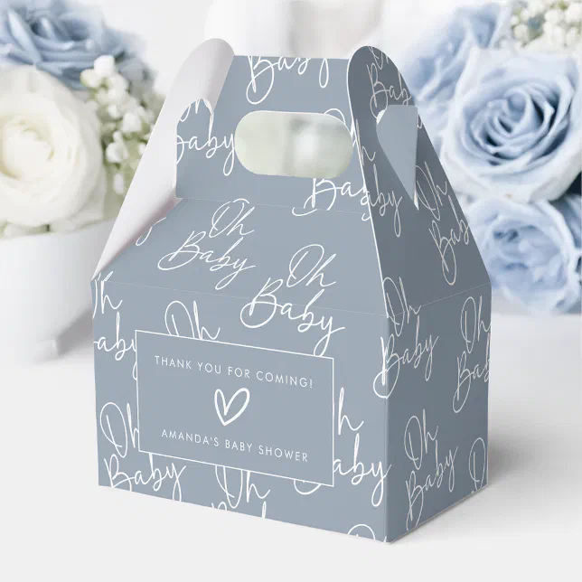 Modern Blue Oh Baby Simple Baby Shower Gable Favor Boxes | Zazzle
