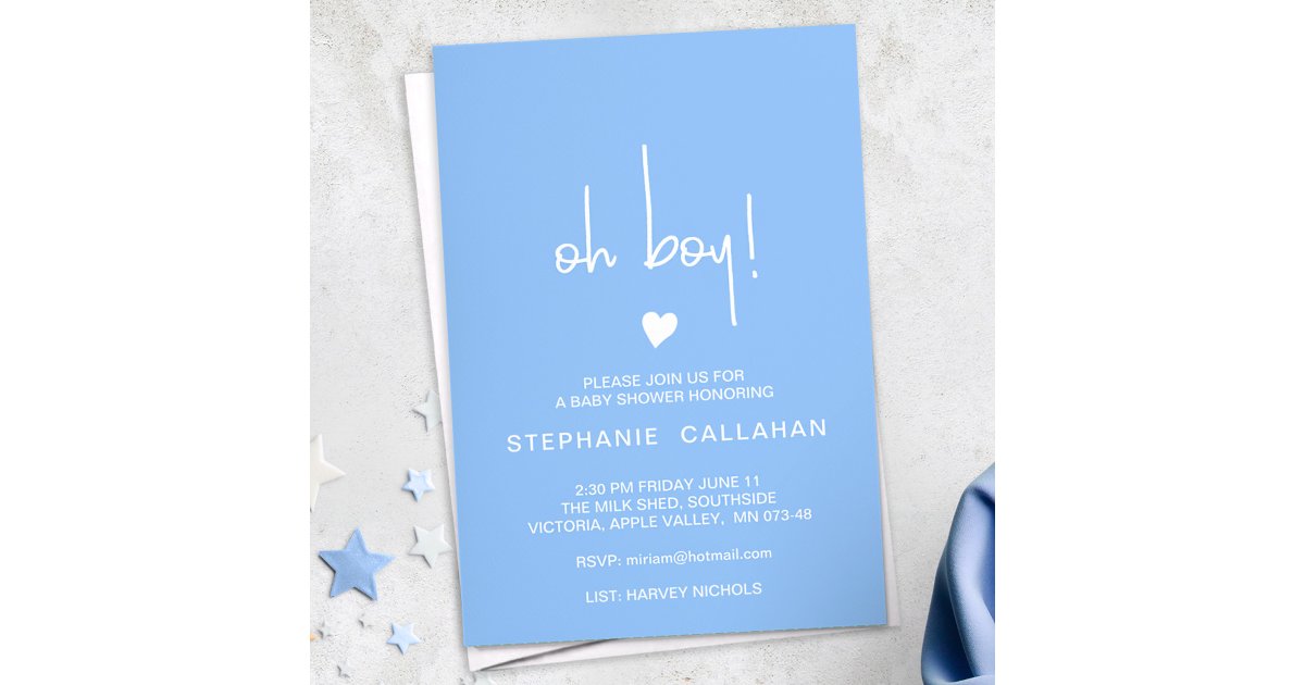Modern Blue Oh Boy Baby Shower Card Tiny Heart | Zazzle