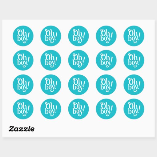 Modern Blue Oh Boy! Classic Round Sticker | Zazzle