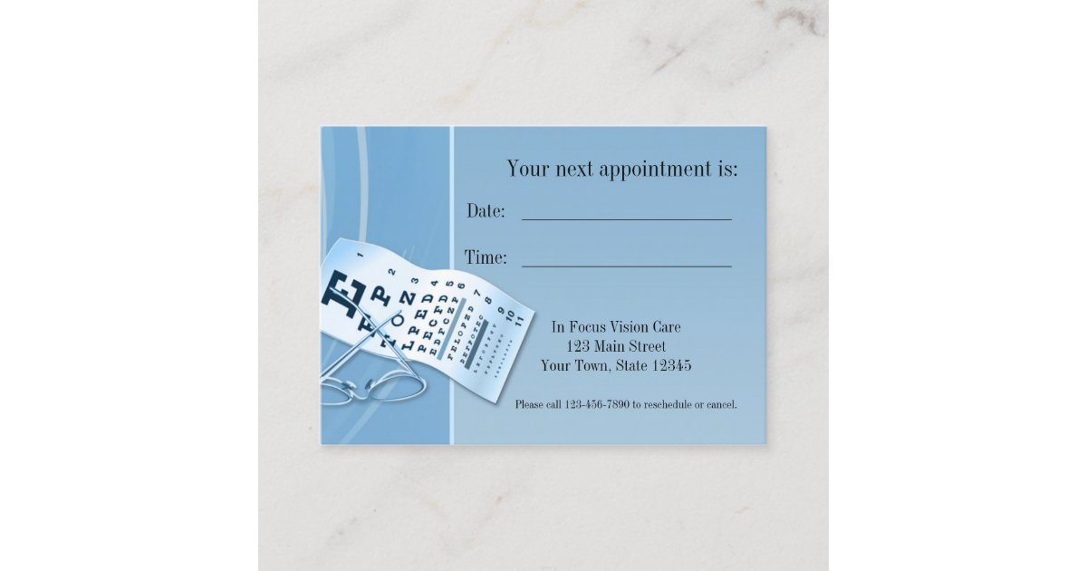 Modern Blue Optometrist Appointment Card | Zazzle