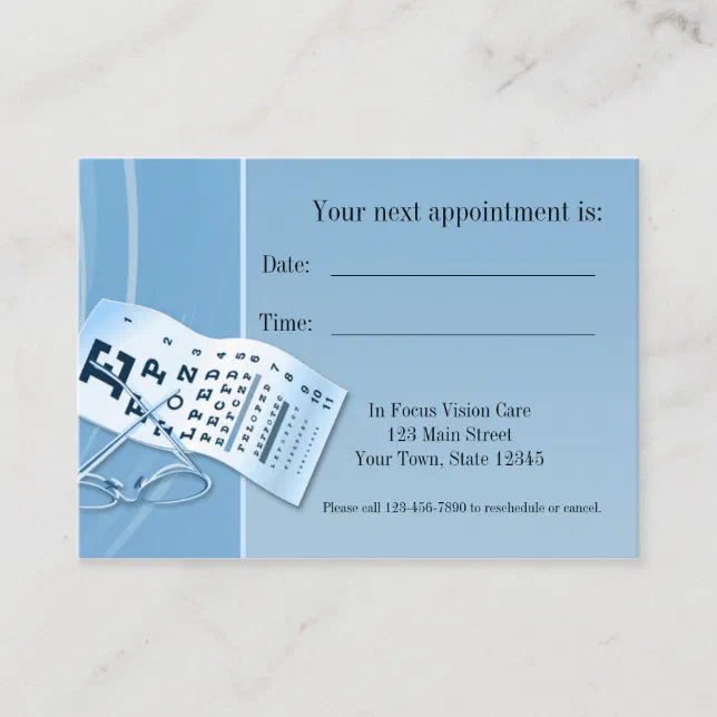 Modern Blue Optometrist Appointment Card | Zazzle