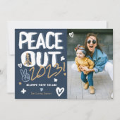 Modern blue peace out 2022 Happy New Year photo Holiday Card | Zazzle