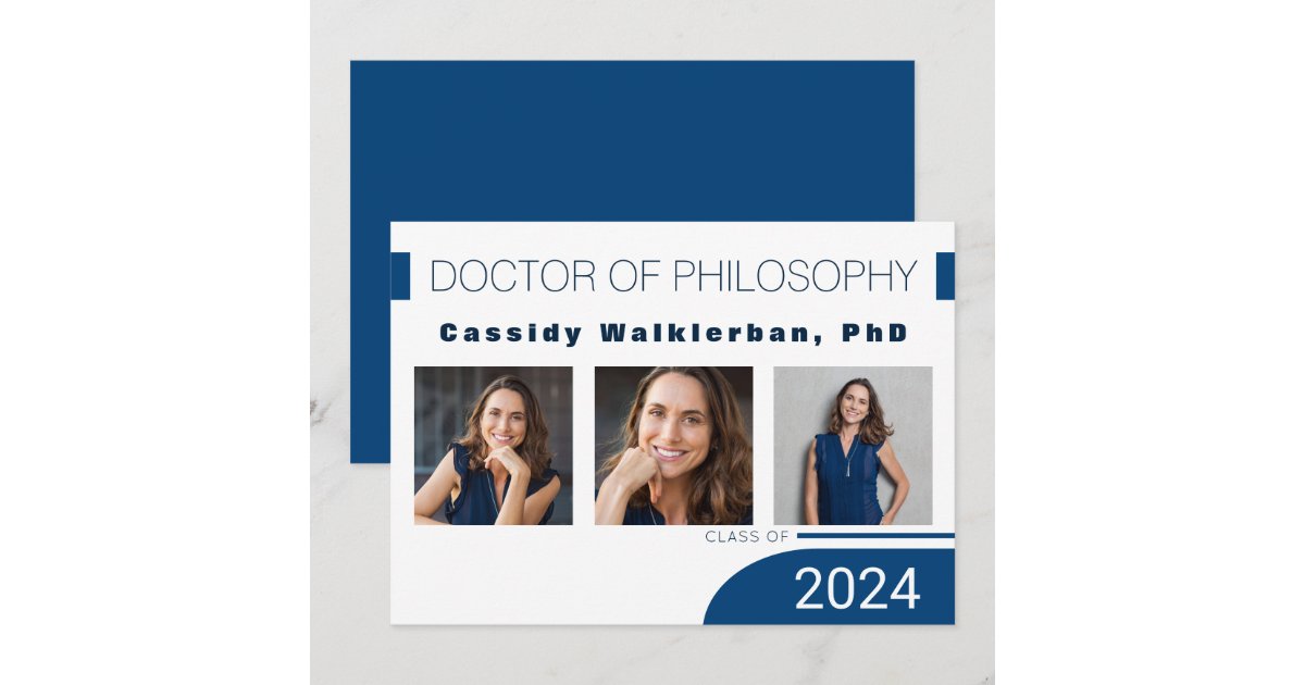 Modern Blue PhD Photo Graduation Announcement | Zazzle