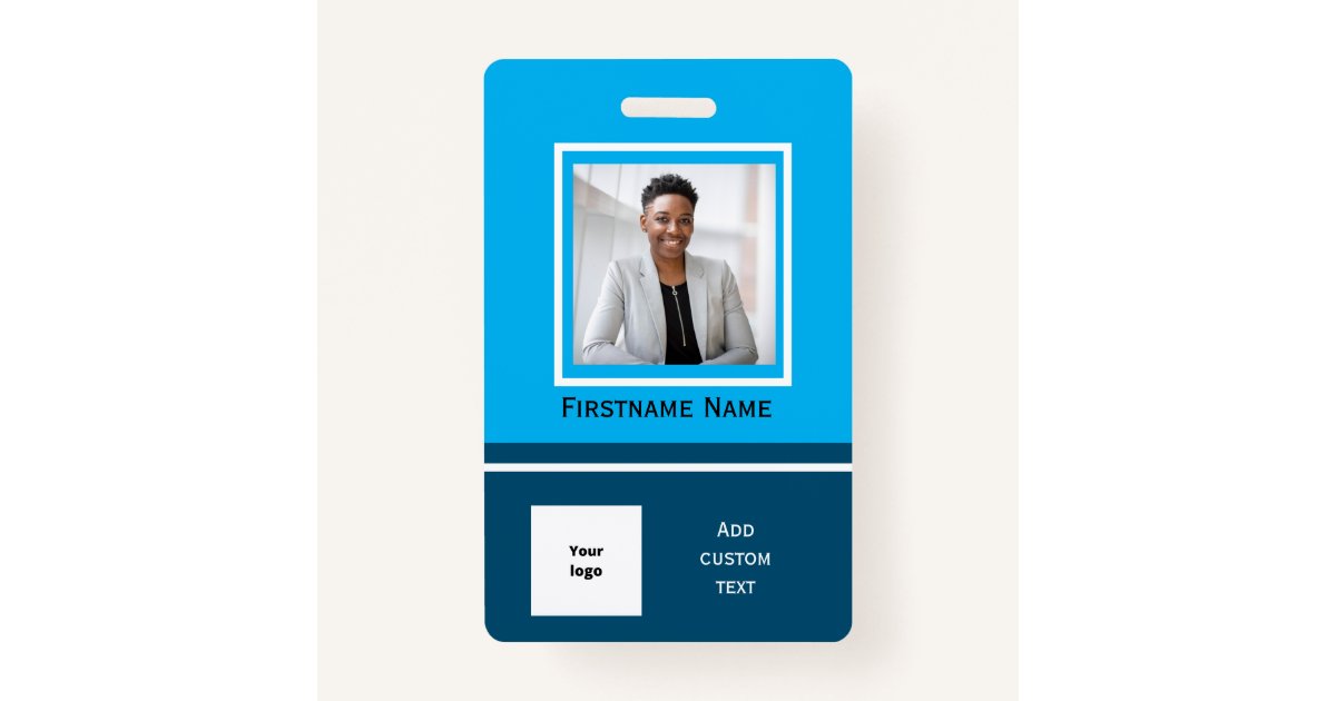 Modern blue photo employee badge ID employee card | Zazzle