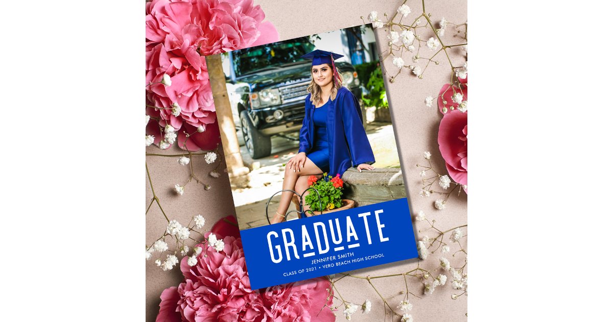 Modern Blue Photo Girl's Graduation Party Announcement | Zazzle