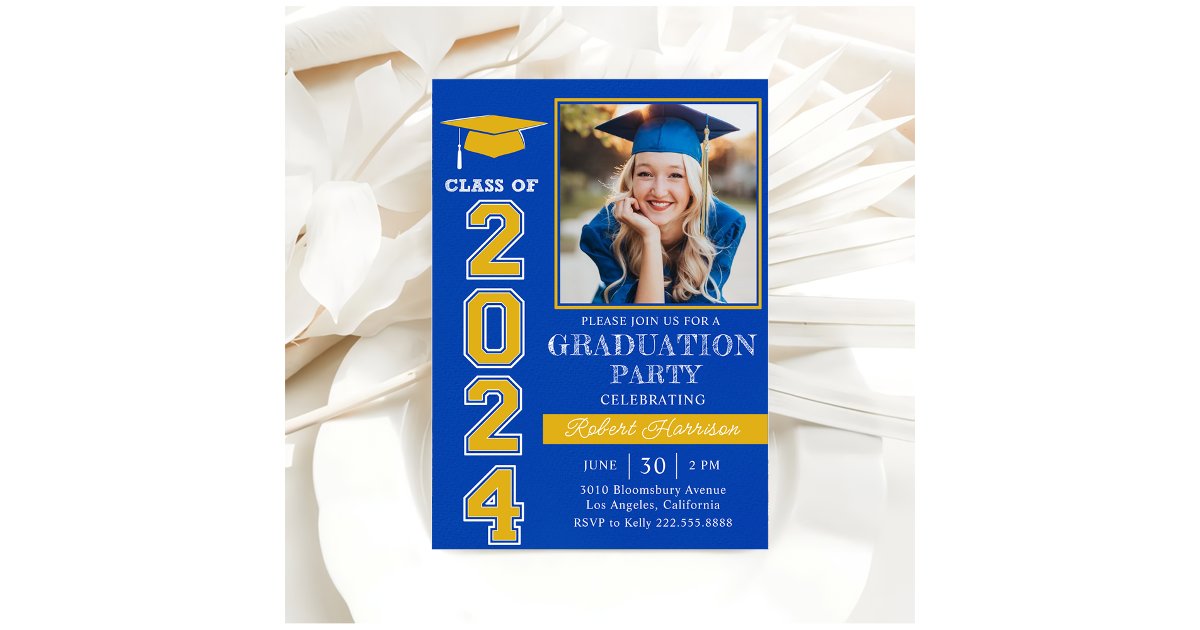 Modern Blue Photo Graduation Party 2024 Invitation | Zazzle