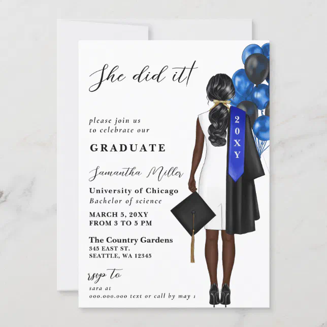Modern Blue Photo She Did It Graduation Invitation | Zazzle