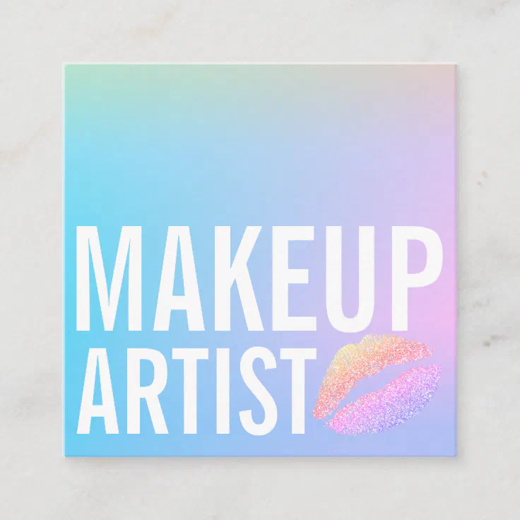 Modern blue pink purple gradient makeup beauty square business card ...