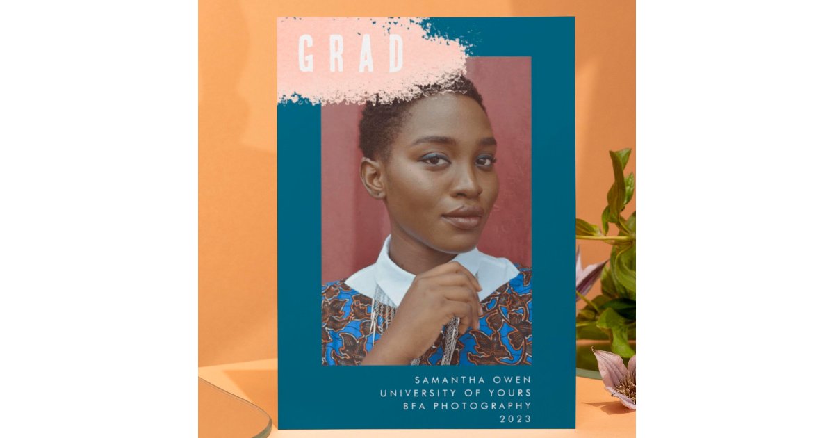 Modern BLUE PINK SPLASH Graduation Photo GRAD Announcement | Zazzle