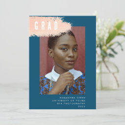 Modern BLUE PINK SPLASH Graduation Photo GRAD Announcement | Zazzle