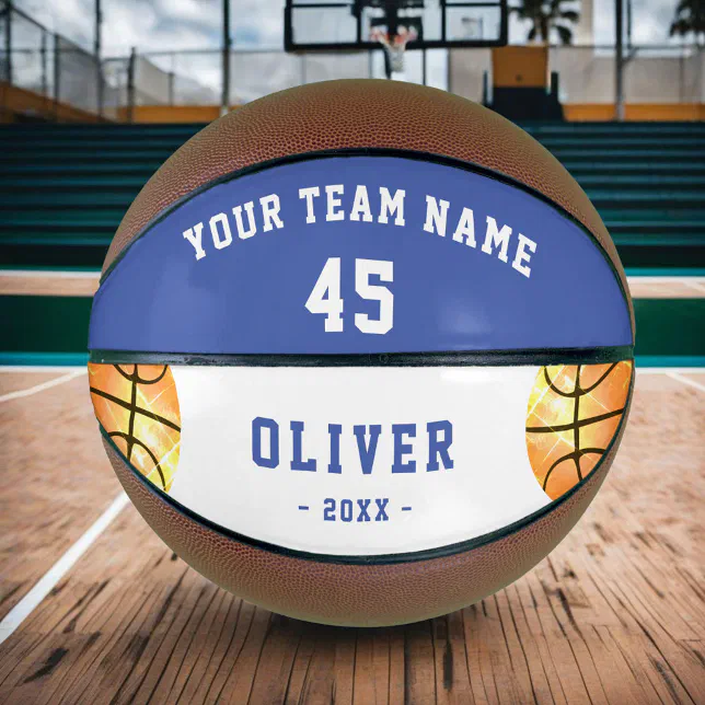 Modern Blue Player Kids Personalized Basketball | Zazzle