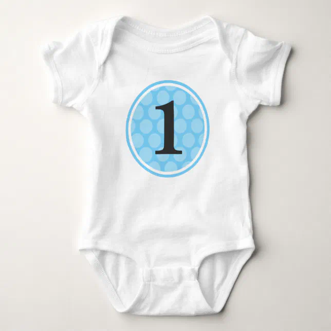 Modern Blue Polka Dot First Birthday Boy Number 1 Baby Bodysuit | Zazzle