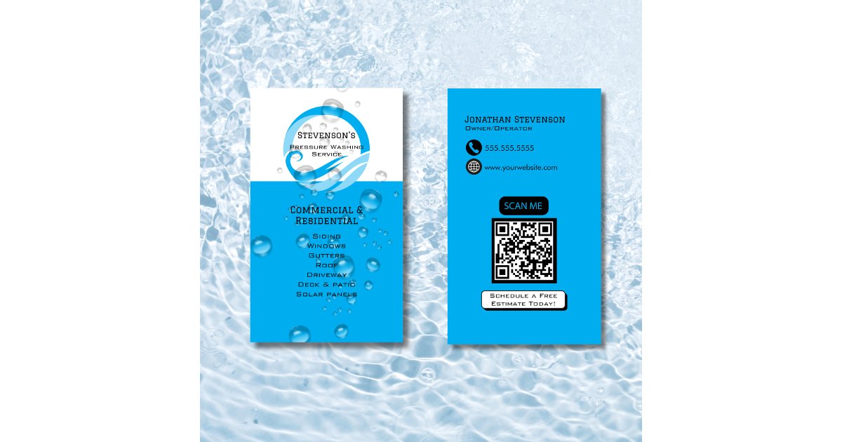 Modern Blue QR Code Customizable Pressure Washing Business Card | Zazzle