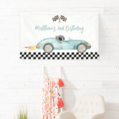 Modern Blue Race Car Birthday Banner | Zazzle