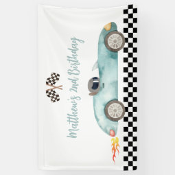 Modern Blue Race Car Birthday Banner | Zazzle