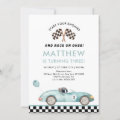 Modern Blue Race Car Birthday Invitation | Zazzle