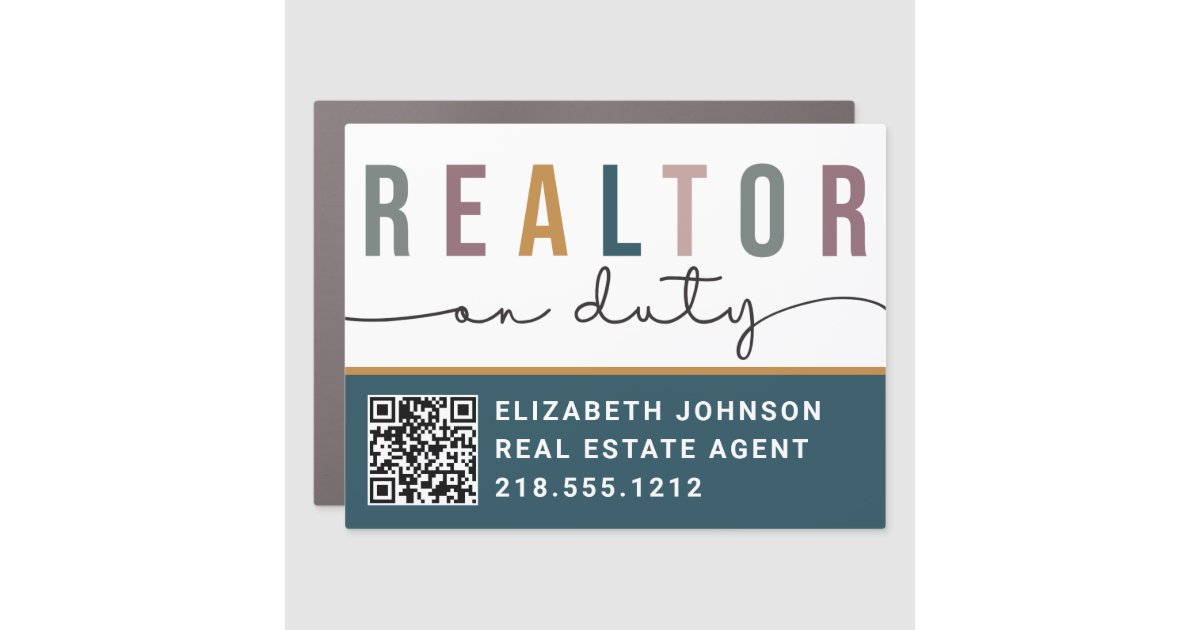 Modern Blue Realtor on Duty Realty Custom QR Code Car Magnet | Zazzle