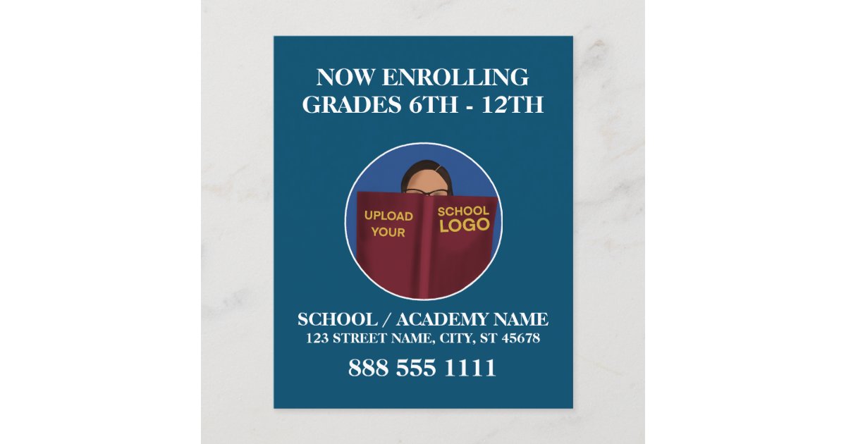 Modern Blue School Logo Enrolling English Spanish Flyer | Zazzle