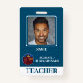 Modern Blue School Logo Teacher Employee Badge | Zazzle