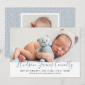 Modern Blue Script Baby Boy Photo Birth Announcement | Zazzle