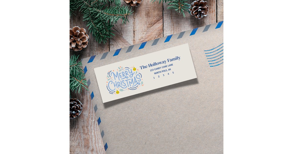 Modern Blue Script Merry Christmas Return Address Label | Zazzle