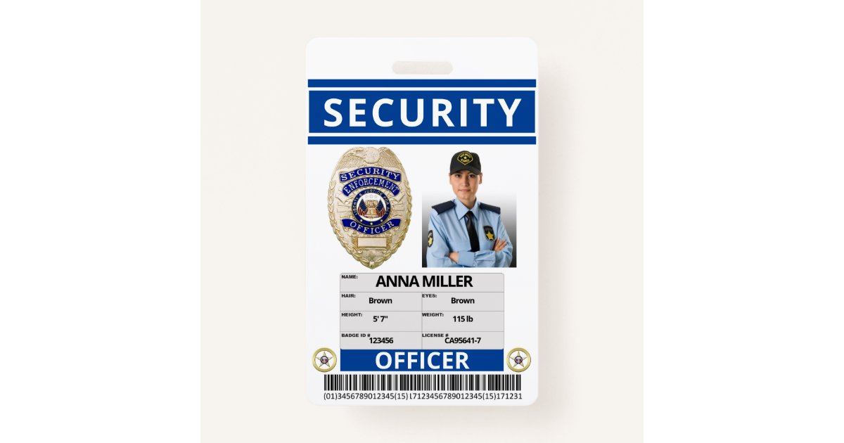 Modern Blue Security Custom Name Guard Employee Badge | Zazzle